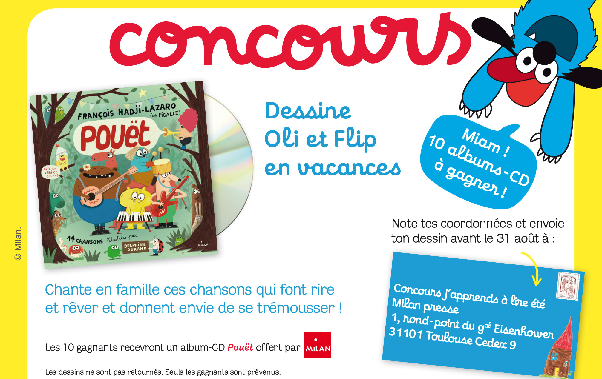 Concours "Dessine Oli et Flip !" | Milan jeunesse | Milan Jeunesse